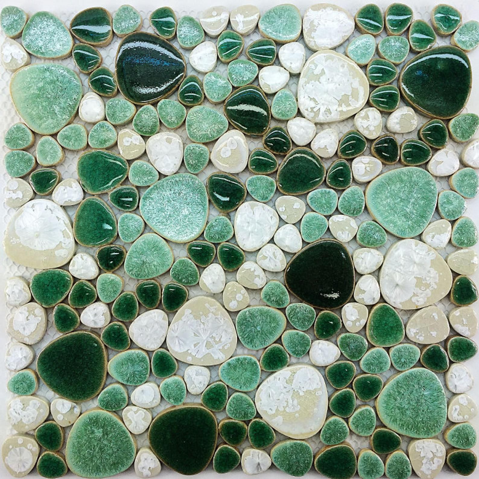 Green Mix White Pebble Porcelain Ceramic Mosaic Kitchen Bathroom Wall ...