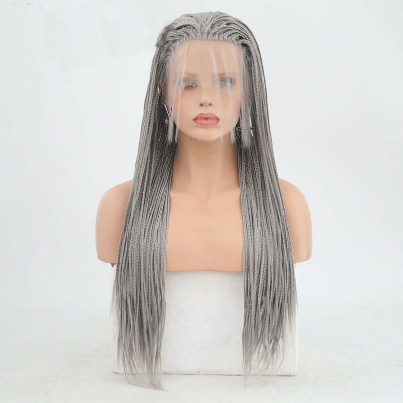 Gray Box Braided Wig Cosplay Free Part Synthetic Lace Front Wig