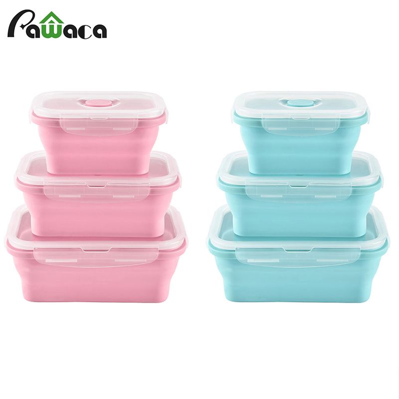 2021 Retractable Folding Silicone Bento Lunch Box Collapsible ...