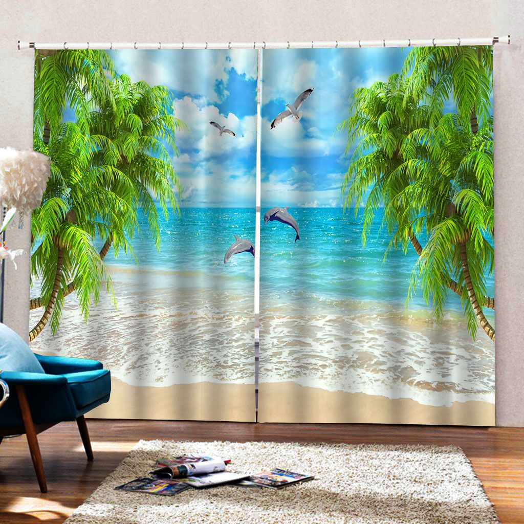 Beautiful Scenery Curtain Blue Beach 3d Curtains Customized 3d Curtains ...