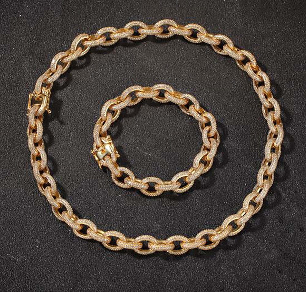 2021 Mens 3D Rolo Link Gold Bling Bling Chain Necklace 12mm Iced Out ...