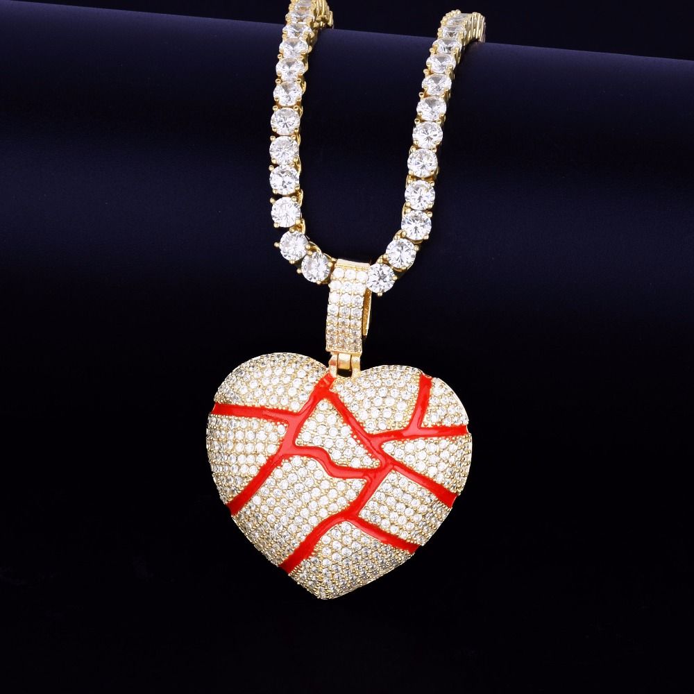 Wholesale Iced Out Broken Hearts CZ Pendant Necklace Men Hip Hop Bling ...