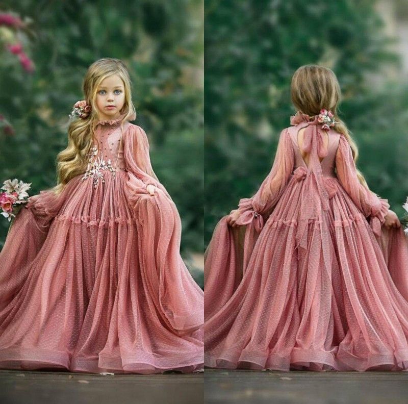 Winter Flower Girl Dresses For Weddings Long Sleeve Lace Girls Pageant ...