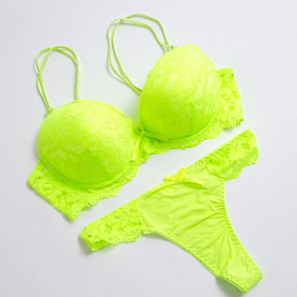 Neon Green Top Sexy Underwear Set Hot Bras Cotton Brassiere Women