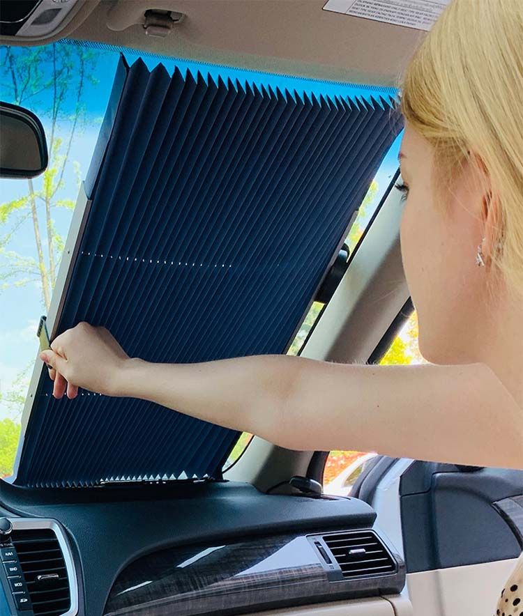 Auto Automatic Retractable Sunshade Sunscreen Insulation Front Visor ...