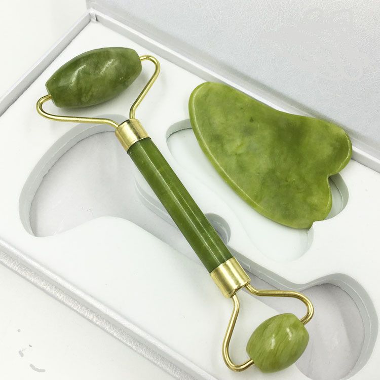 2020 Natural Jade Gua Sha Board Roller Facial Face Neck Slimming Massager Rejuvenates Welded