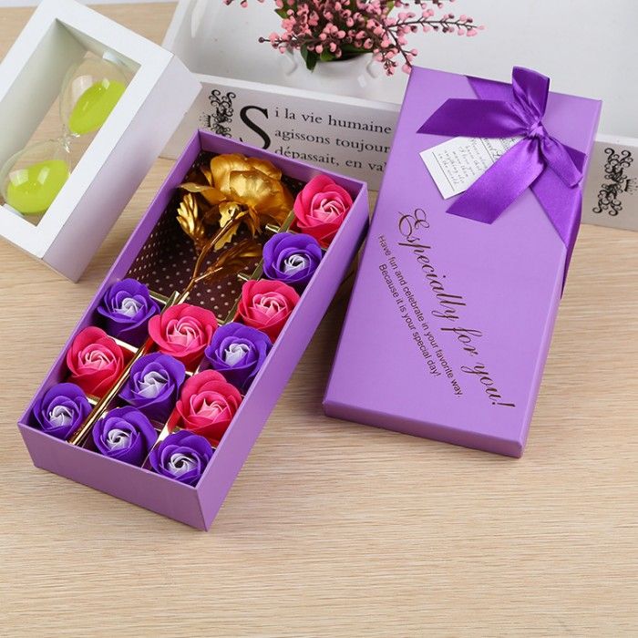 Golden Soap Rose Gift Box Eternal Flower For Valentines, Christmas ...