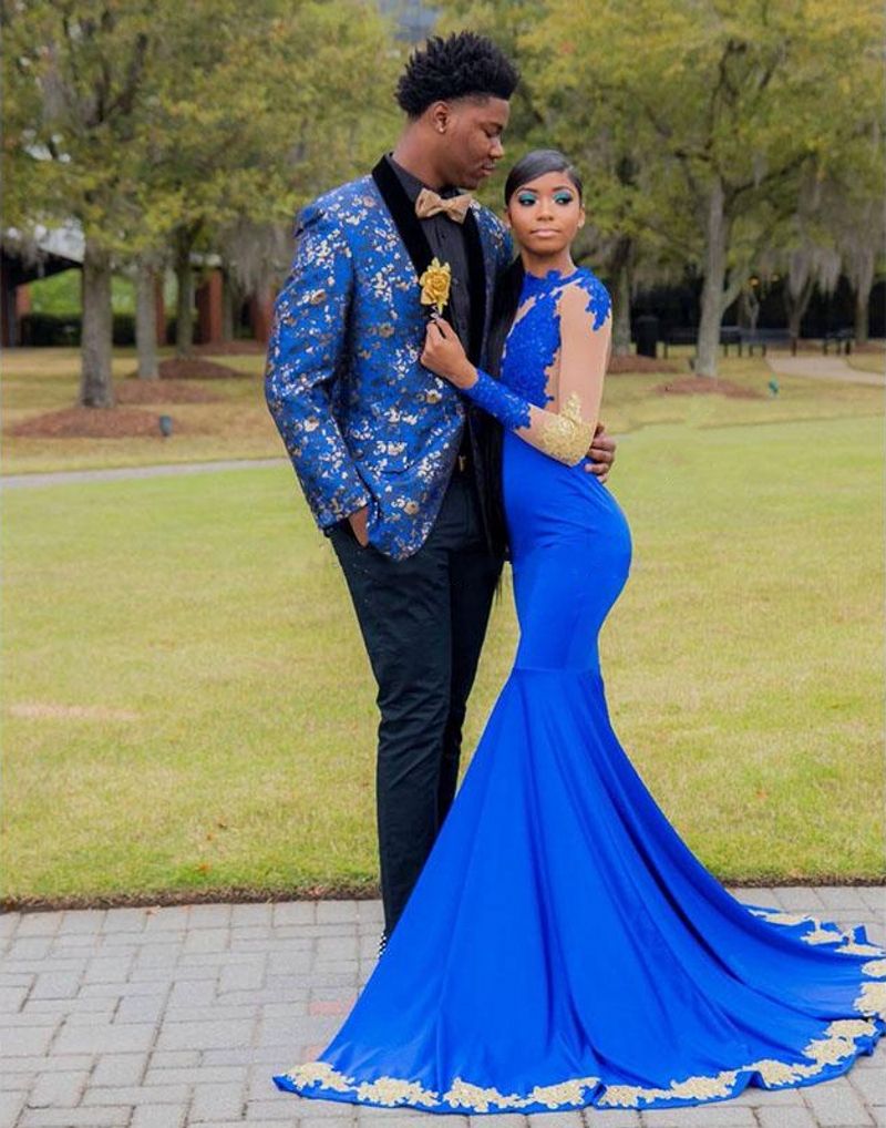 Royal Blue And Gold Prom Dress