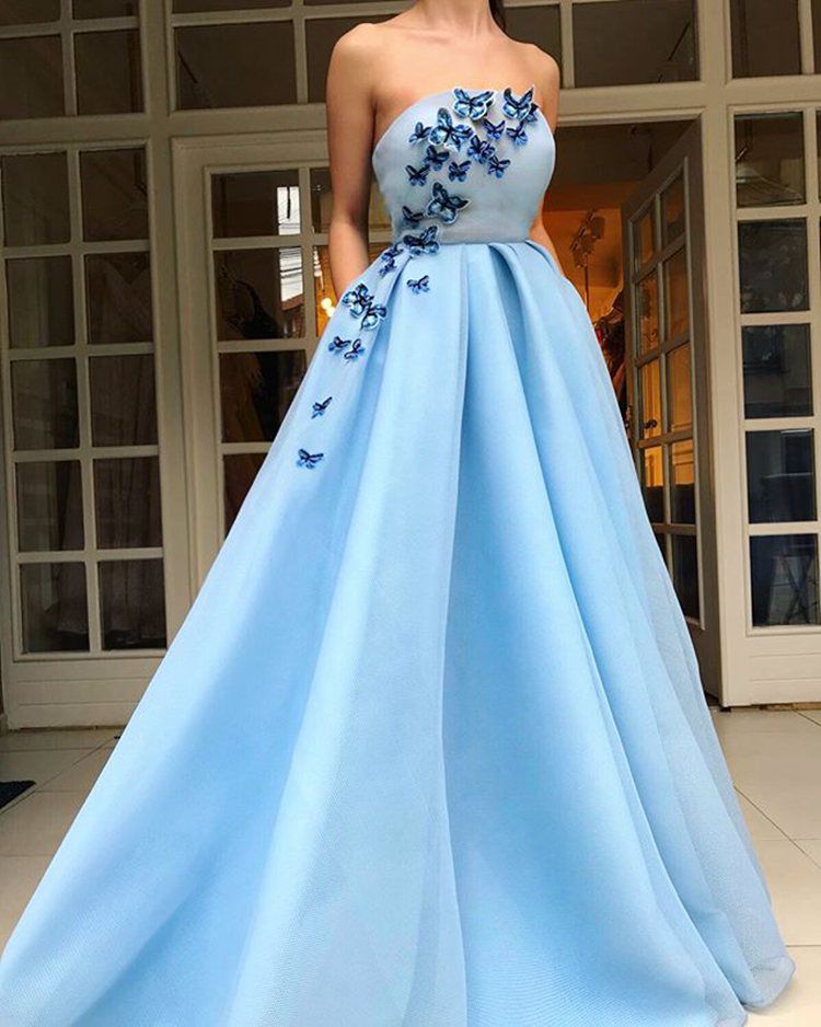 Light Blue Strapless Prom Dress