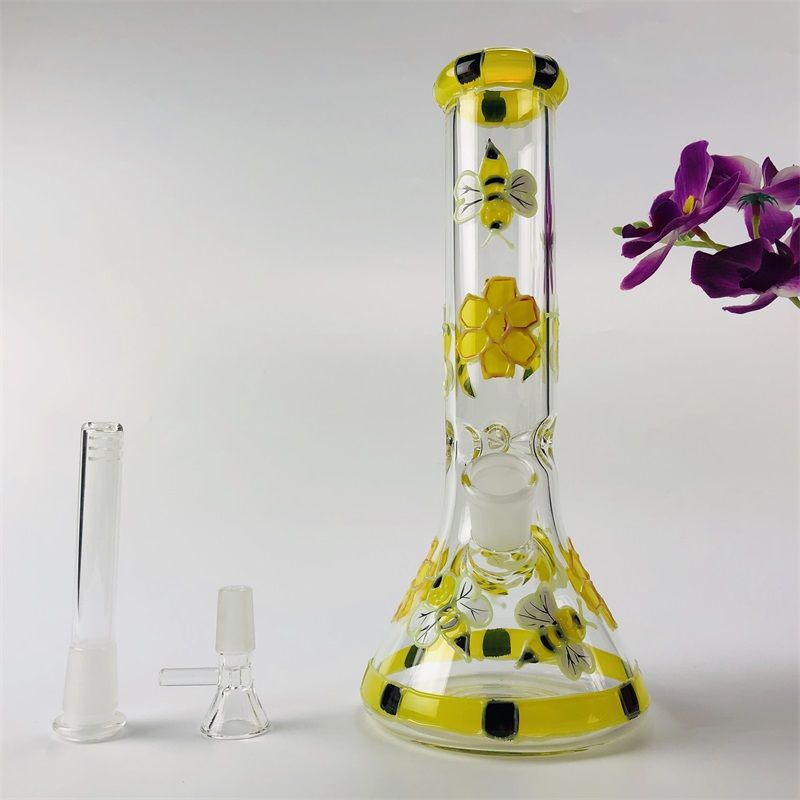 2020 Yellow Bee And Flower Glass Water Bongs Dark Glow Dab Rig 9.8Inch ...