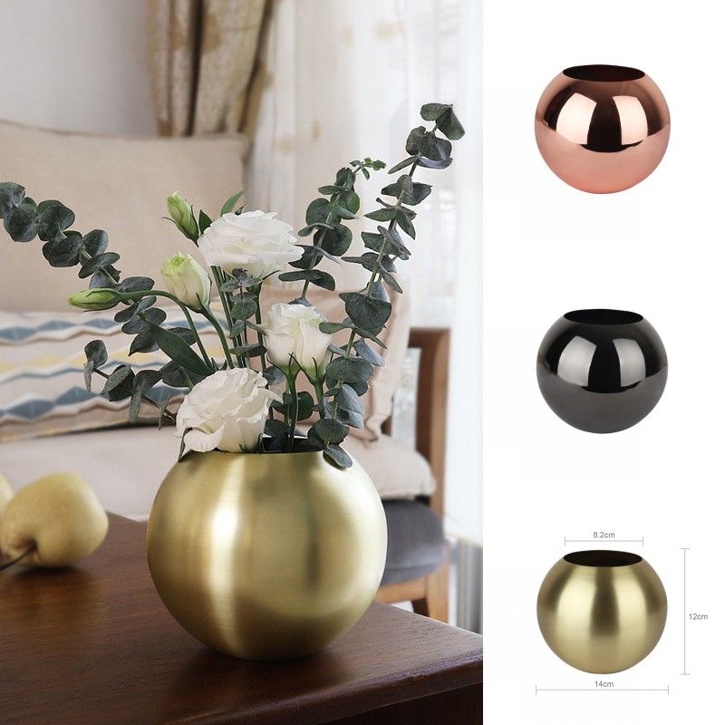 Stainless Steel Vase Mental Round Flower Pot Golden Black Planter ...