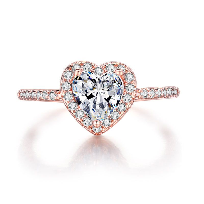 Fashion Rose Gold Crystal Heart Shaped Wedding Rings For Women Elegant ...
