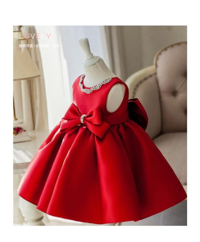 Red Sleeveless Bow Baby Girl Bow Dress For Christening From Vingner ...