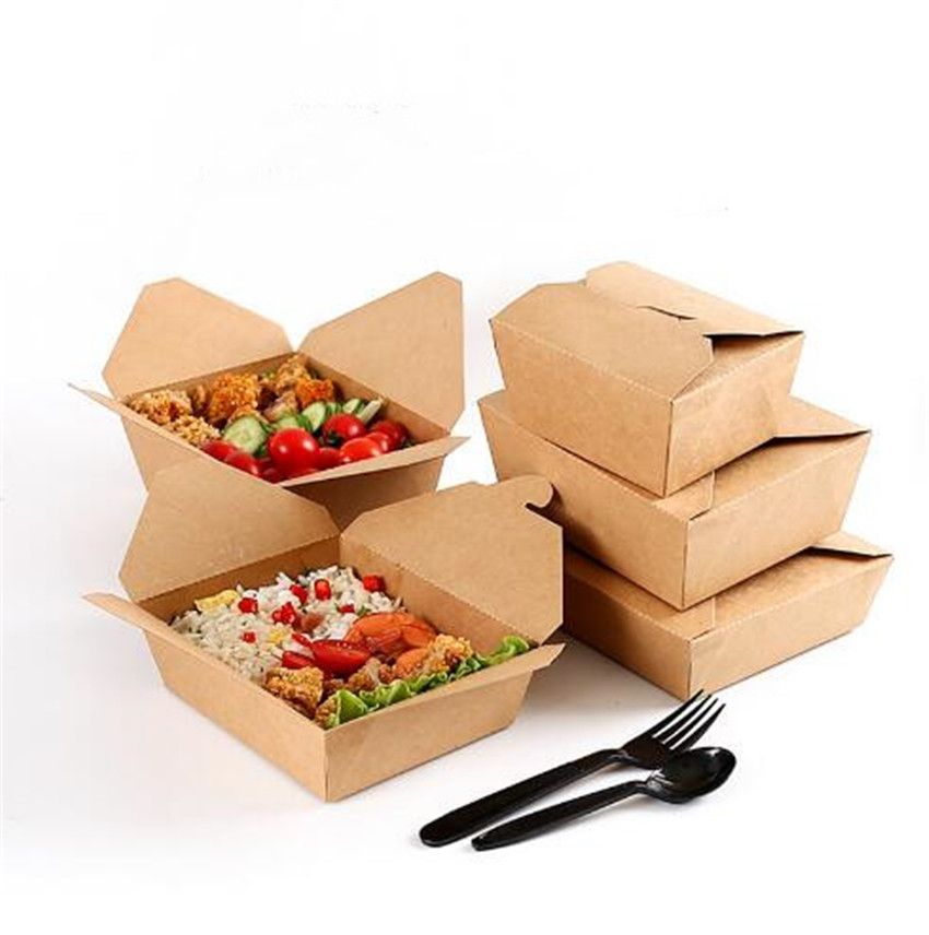 2021 Disposable Kraft Paper Lunch Boxes Takeaway Fast Food Box Folding
