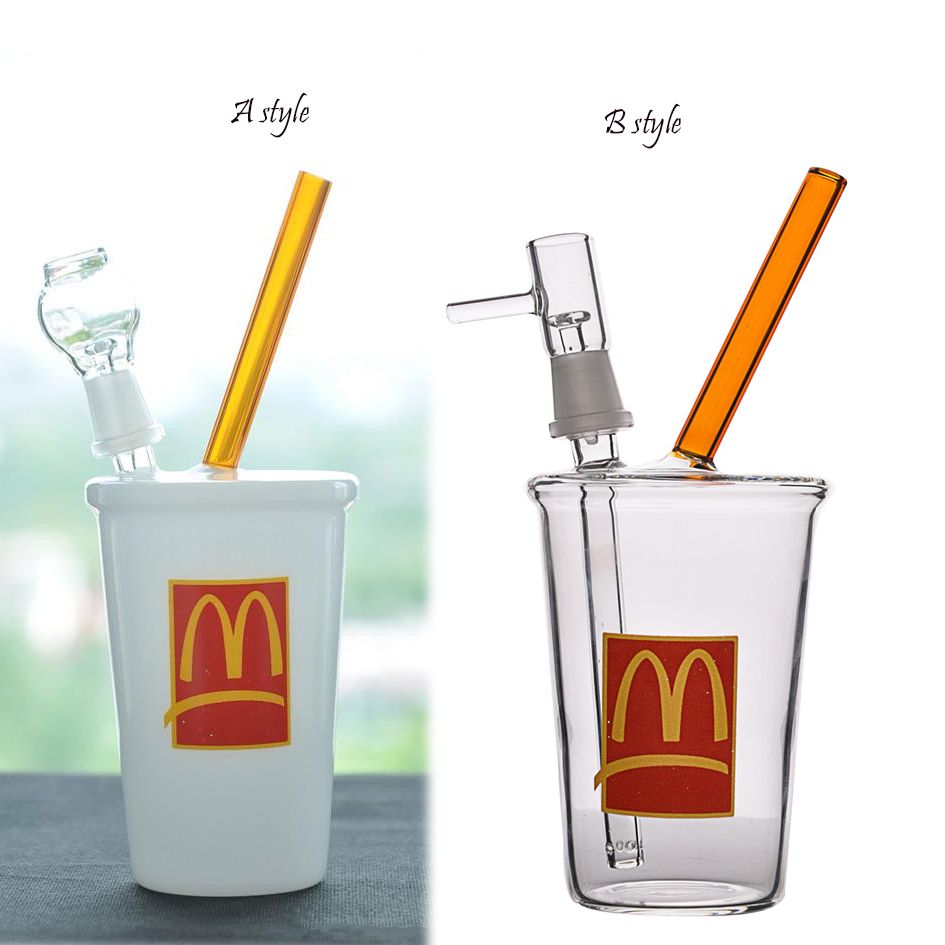 2020 Mini McDonald Cup Thick Glass Bubbler Beaker Bong Recycler Oil ...