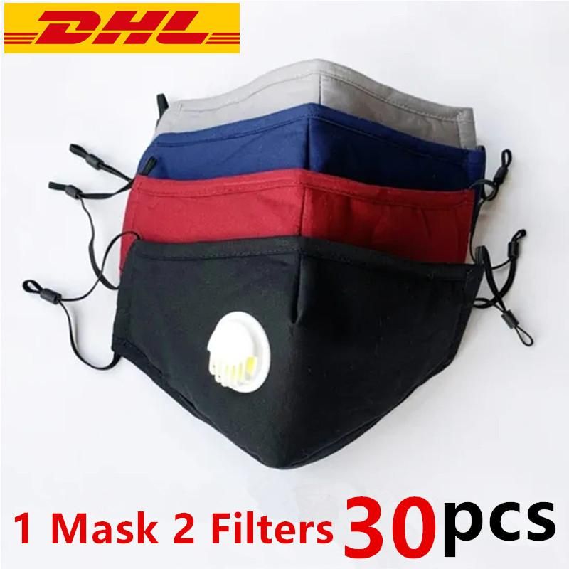 2021 DHL STOCK Cotton Face Masks With Valve 3 Layers Washable Reusable ...
