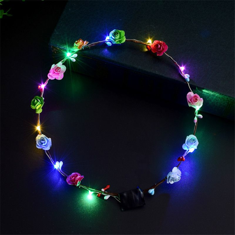 2020 LED Light Up Flowers Crown Flashing Garlands Head Band Clasps ...