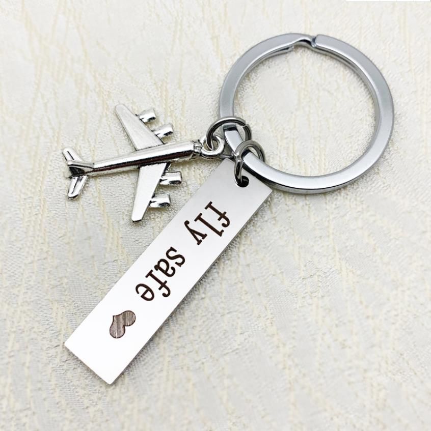 Diy Stainless Steel Keychain Fly Safe Couple Gift Aircraft Key Chain ...