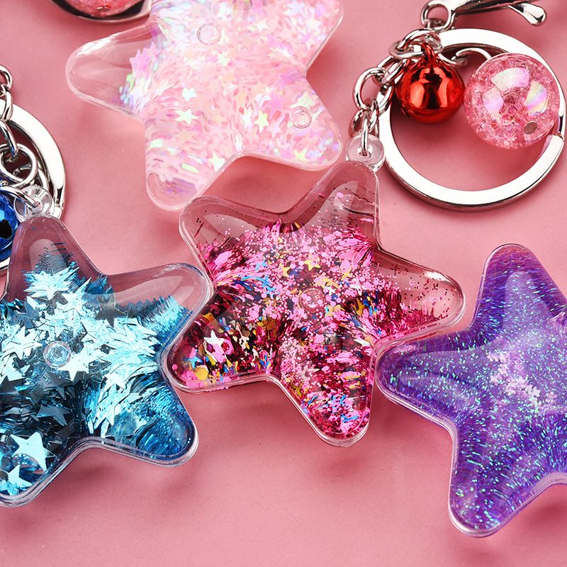 Fashion Keychain Star Powder Moving Liquid Key Ring Fantasy Keychain ...