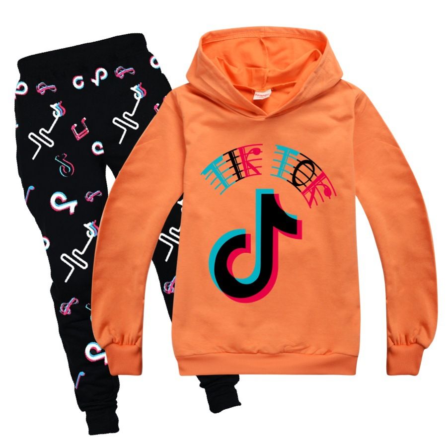 TikTok Kids Set Long Sleeve Hoodie Trousers Cotton Blend Multicolor ...