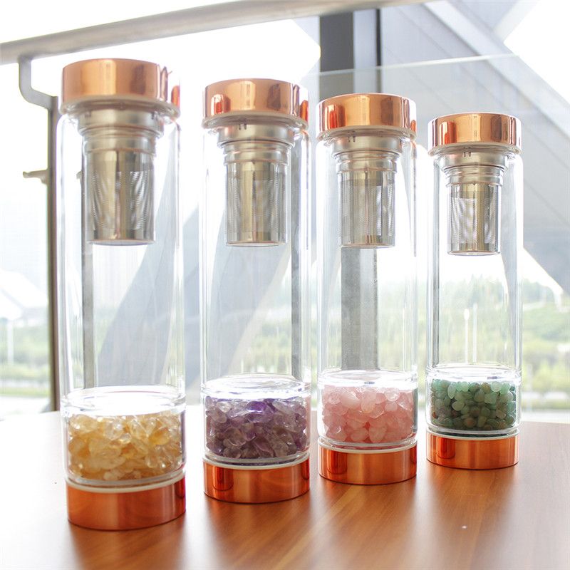 Natural Crystal Healing Gem Elixir Water Bottles Gemstone Glass Therapy ...