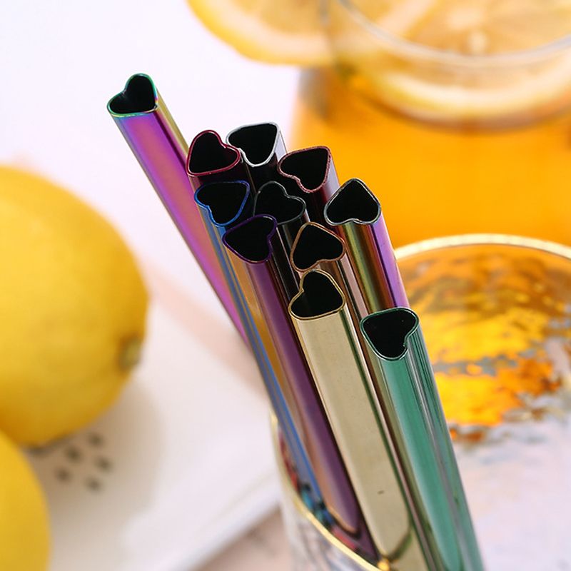 Drinking Straw Reusable Metal Straw Heart Shaped Bubble Tea Straws 304 ...