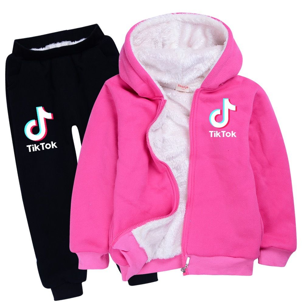 Tik Tok Childrens Cardigan Long Sleeve Zipper Velvet Hoodies Trousers ...
