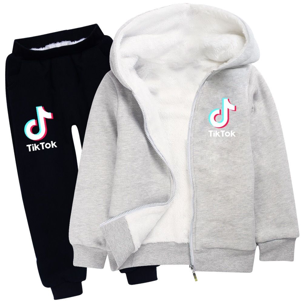 Tik Tok Childrens Cardigan Long Sleeve Zipper Velvet Hoodies Trousers ...