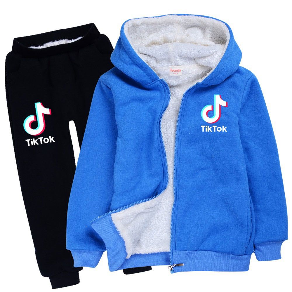 Tik Tok Childrens Cardigan Long Sleeve Zipper Velvet Hoodies Trousers ...