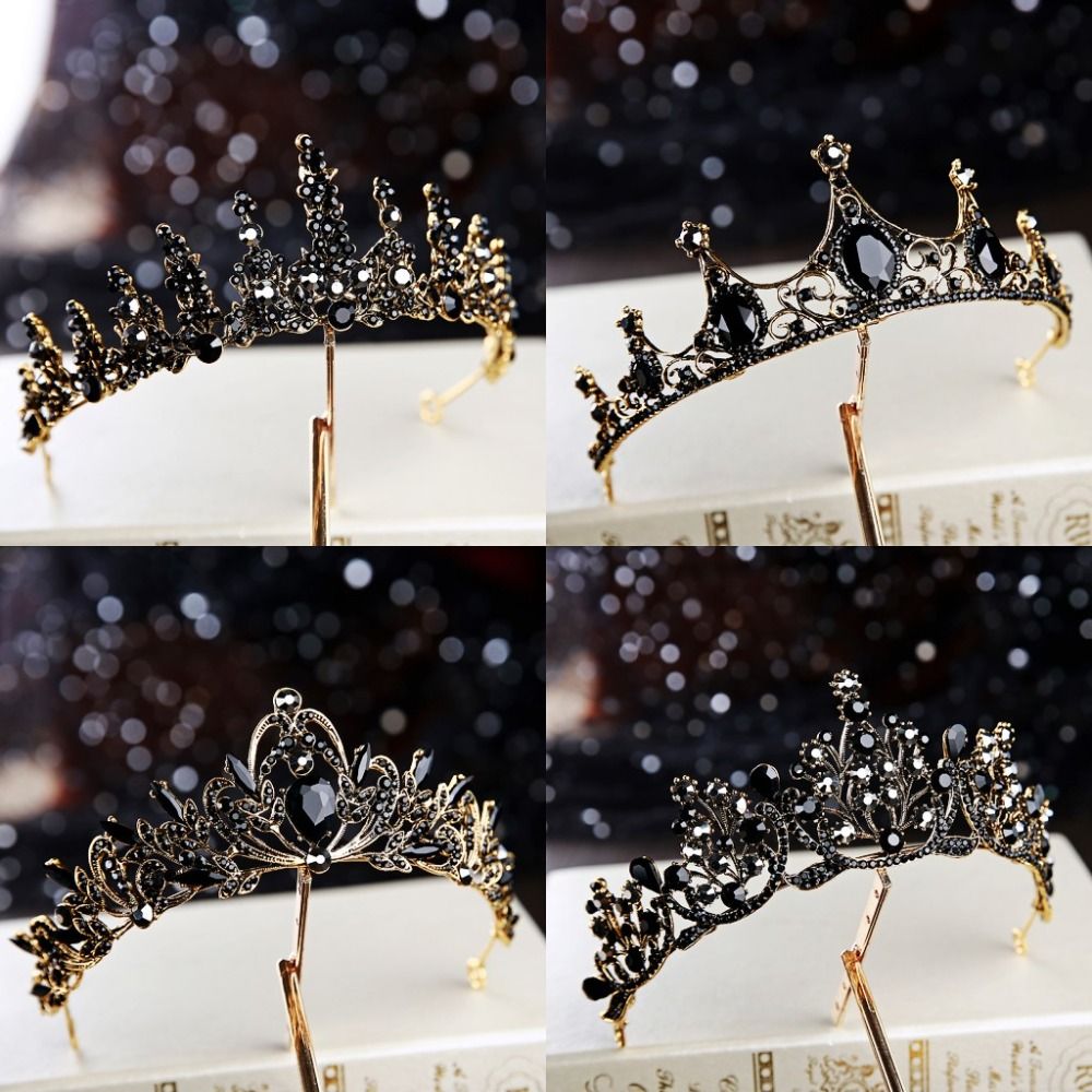 Baroque Retro Black Luxury Bridal Crystal Tiaras Crowns Princess Queen