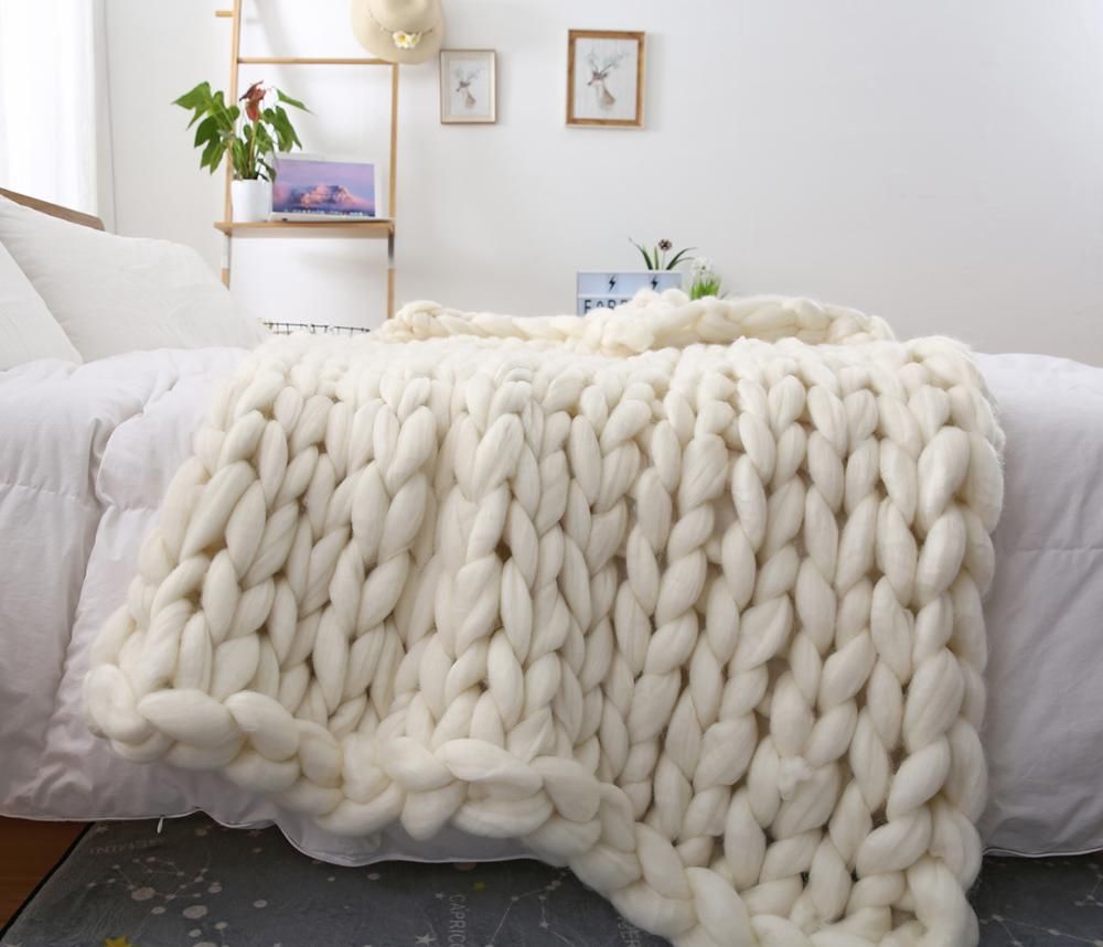 CozyKnit Super Chunky Blanket 1.8kg, 100x120cm, Hand Knitted Wool ...