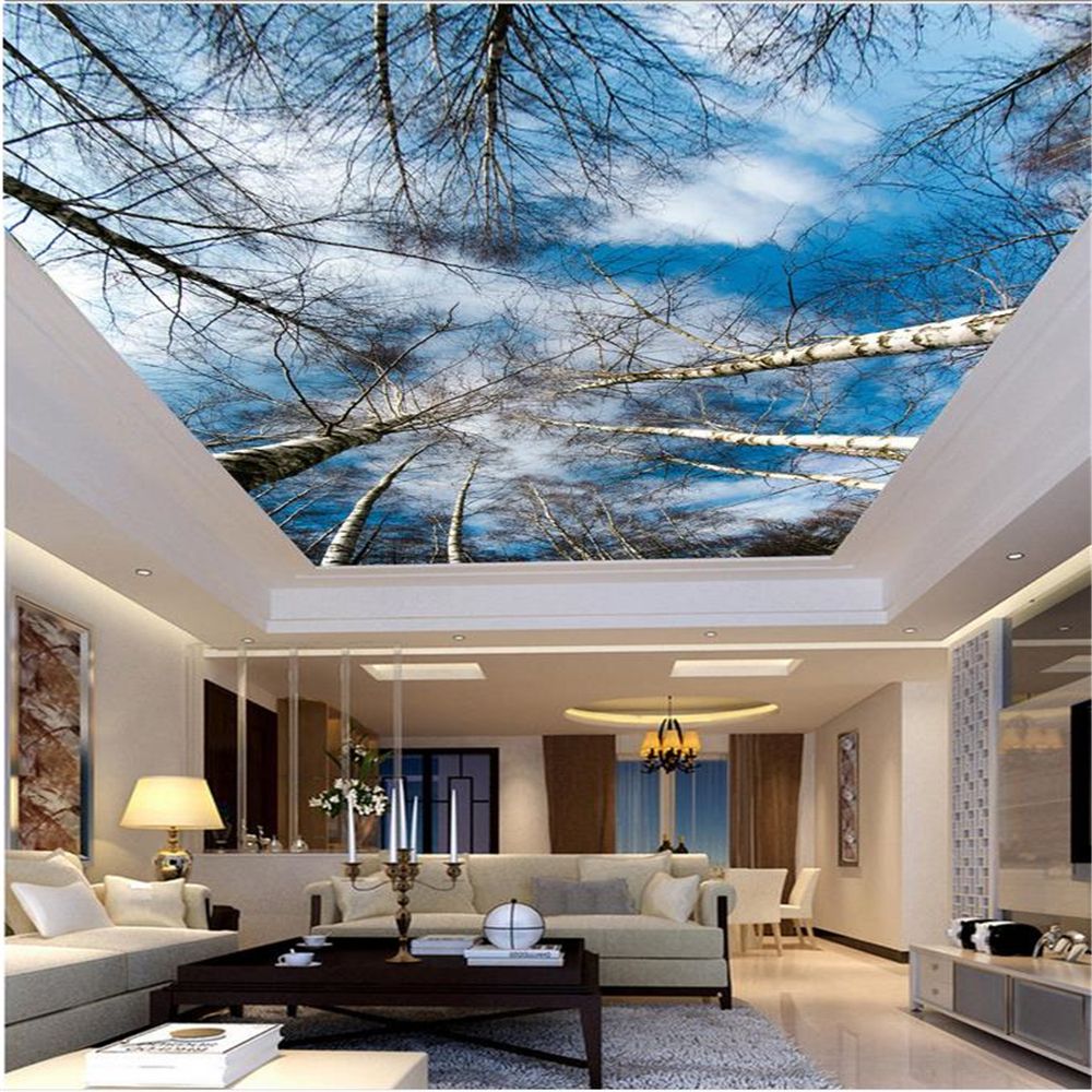 HD Sky Tree White Birch Tree Ceilings Mural 3d Ceiling Murals Wallpaper ...