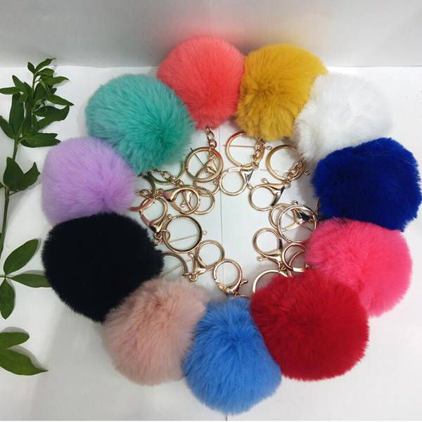 2020 Rabbit Fur Ball Keychain 8cm Soft Lovely Gold Metal Key Chains ...