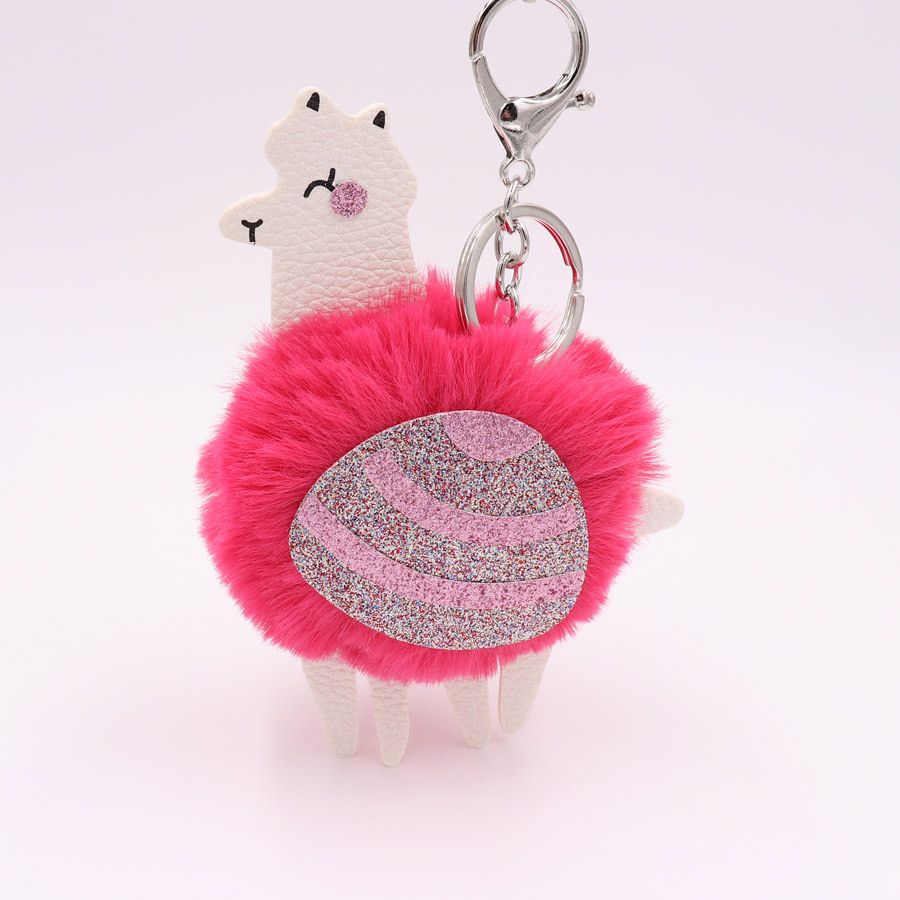 Alpaca Pom Keyring Sequins Leather Key Chain Fake Fur Keychain Cute ...