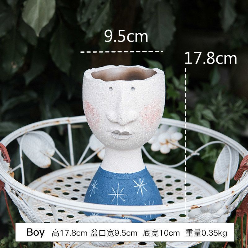 Art Portrait Flower Pot Vase Sculpture Resin Human Face Family Planters ...