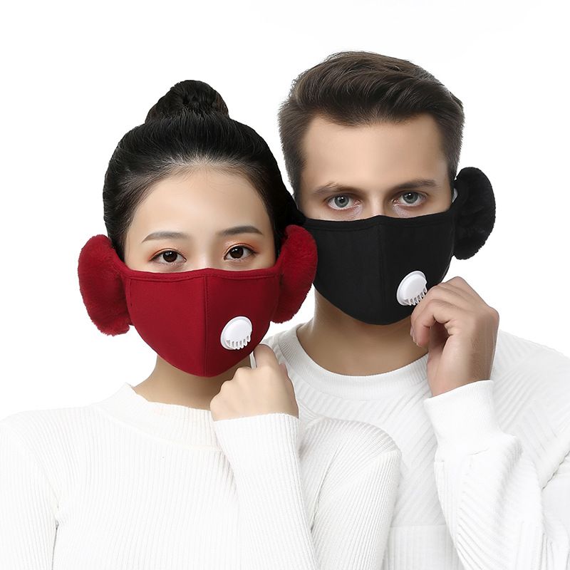 2020 2 In 1 Valve Face Mask With Plush Earmuffs Winter Warm Mouth Masks ...