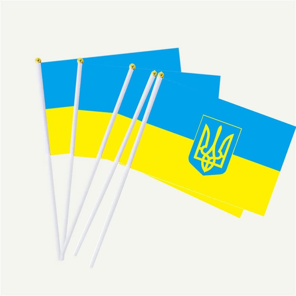 Mini Ukraine Flag 5 X 8 21 X 14 Cm White Plastic Stick, Vivid Color And ...