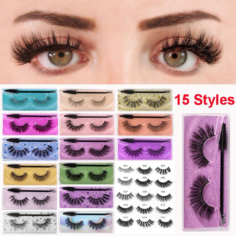 Eye Makeup False Eyelashes With Eyelash Brush Set Mascara Brush 3D Mink ...