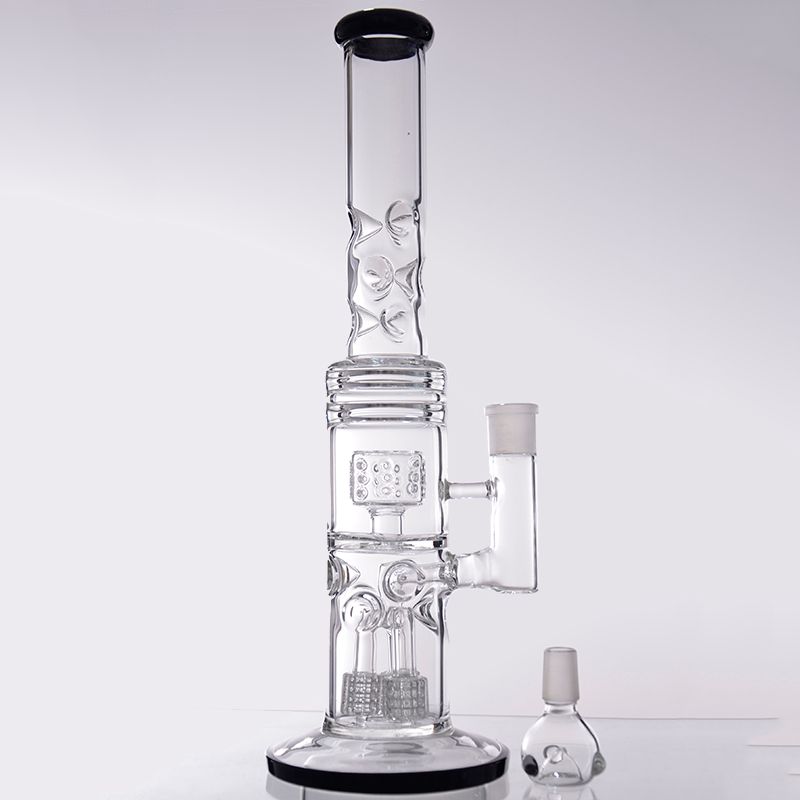 Double Filter Bongs Recycler Glass Bong Hookah Oil Rig 14 Water Pipe ...