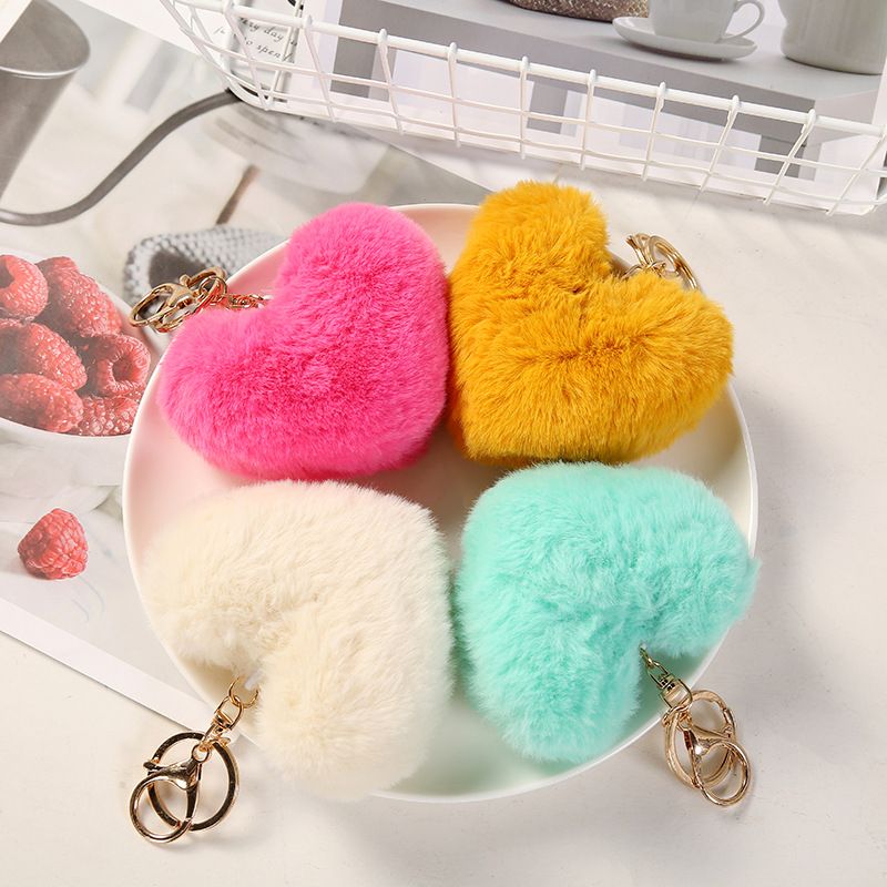 Fashion Heart Shaped Plush Keychain 10CM Imitation Rabbit Fur Key Chain ...
