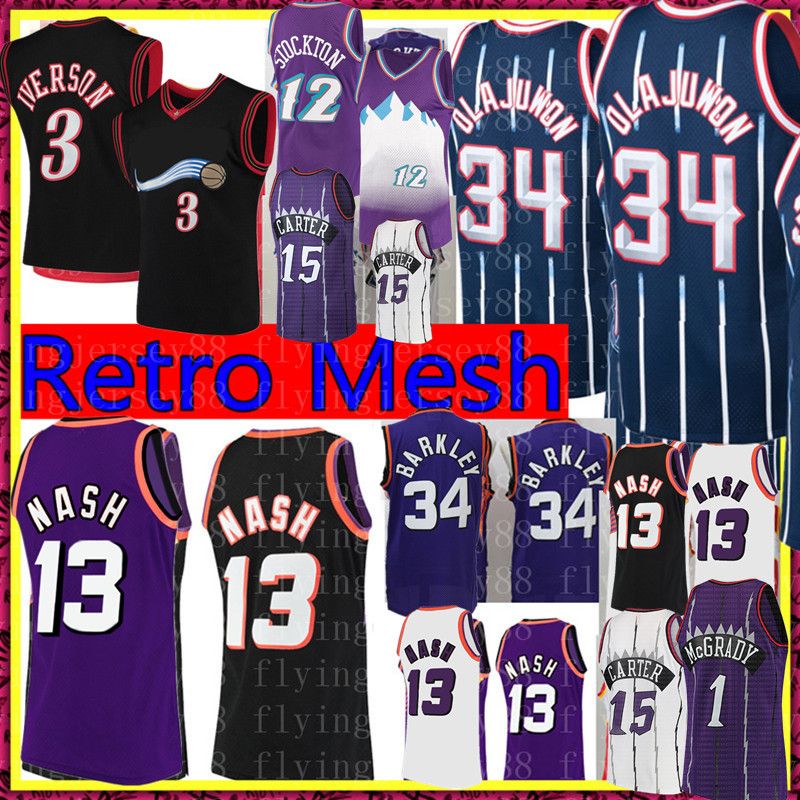 Retro Steve 13 Nash Abdul Mens Olajuwon Jersey John 12 Stockton Karl 32 ...