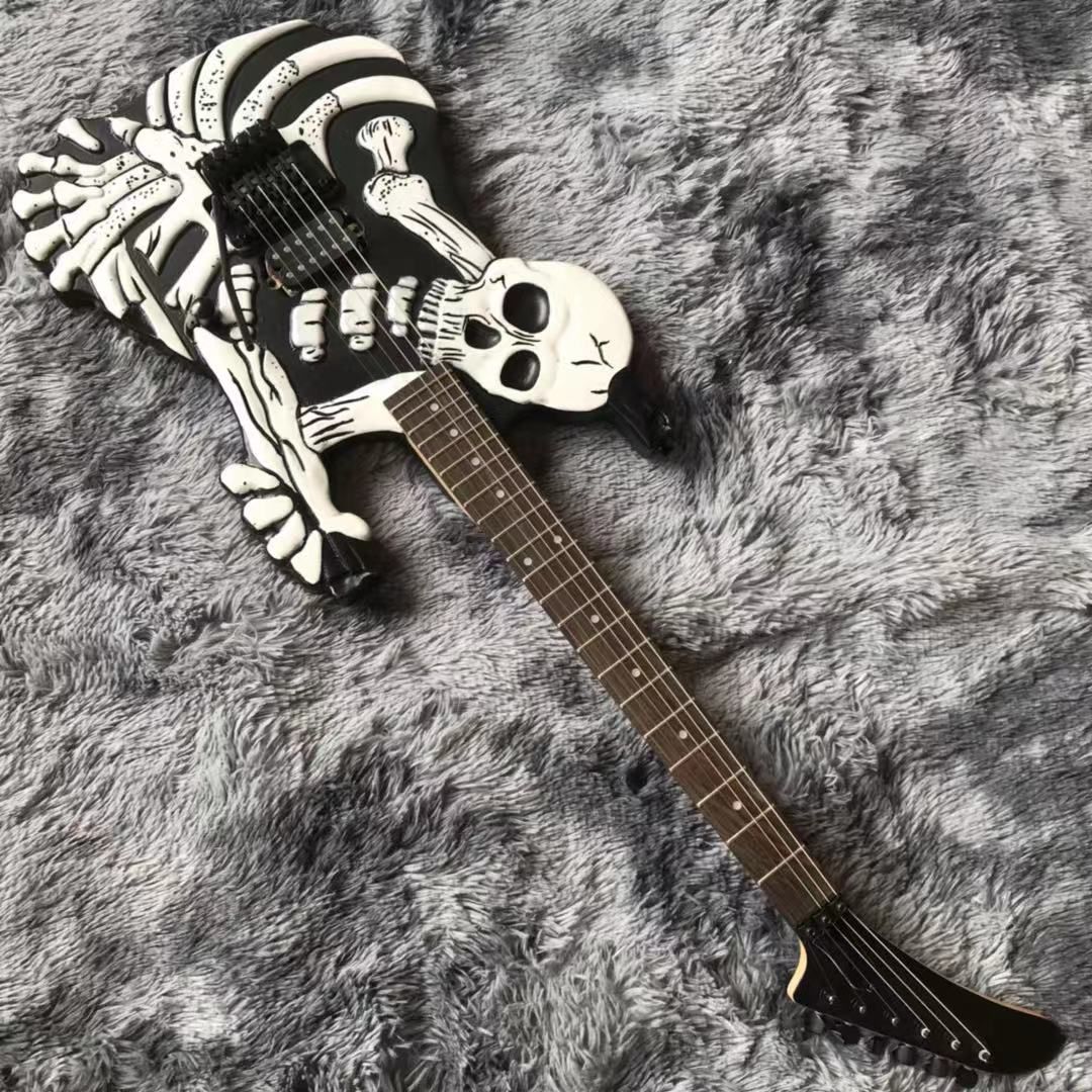 Custom Grand George Lynch Skull And Bones Electric Guitar Black Carved ...