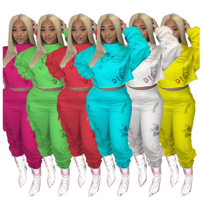 2021 Women Tracksuit Two Piece Set Designer Letter Graffiti Printed ...