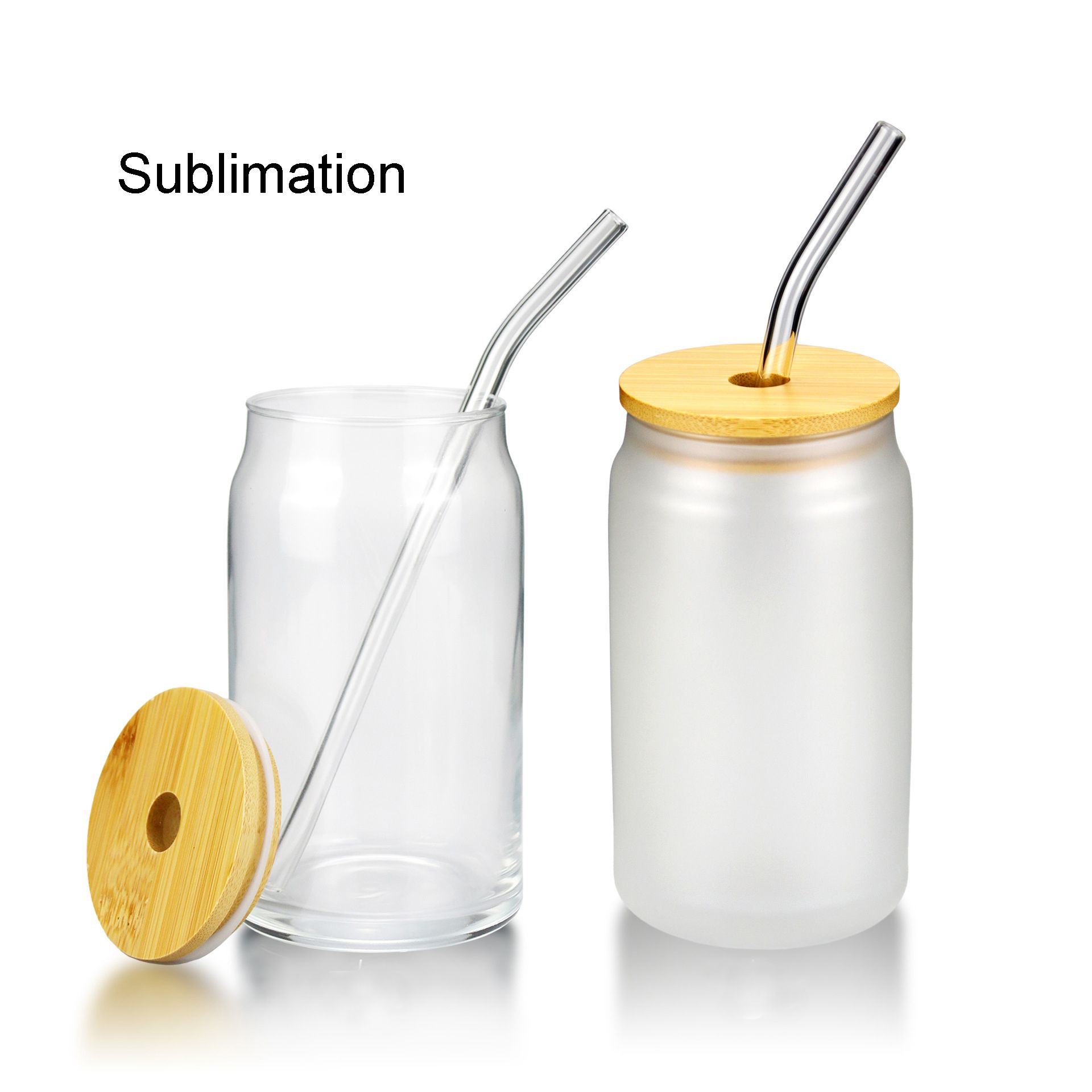 Beer Can Glass With Lid And Straw Coffee Glass Cup With Bamboo Lid And