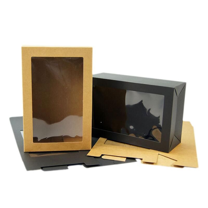 Kraft Black Gift Packaging Box With Window Cardboard Paper Box Party ...