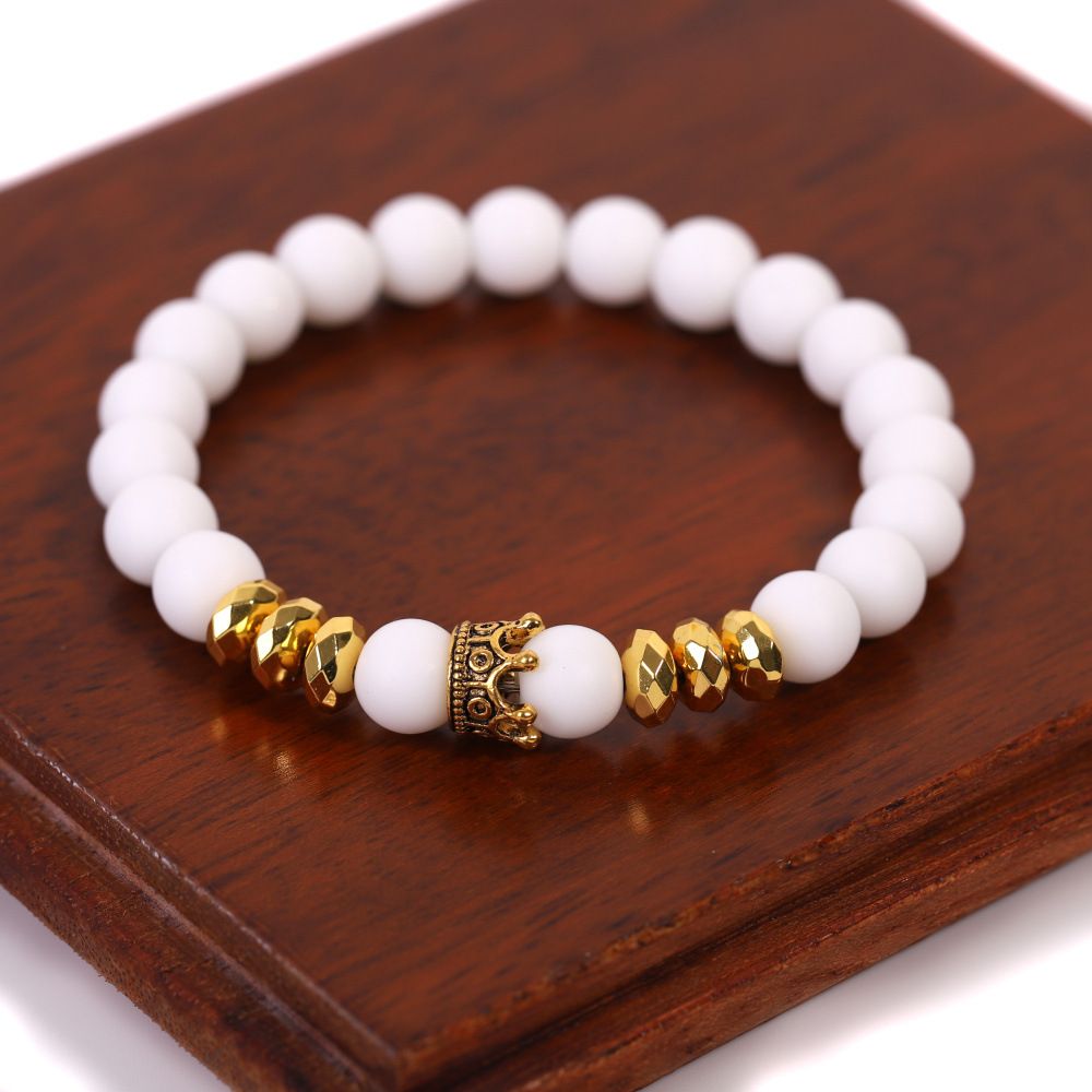 ₩2668에서 자연 스톤 골드 크라운 스트랜드 팔찌 용암 용암 바위 청록색 구슬 브레이스 브레이슬릿 팔찌 여자 남자 패션 보석