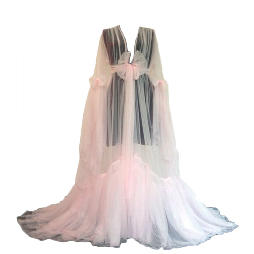 Ladies Tulle Robe Sexy See Through Gowns Fluffy Photography Bridal ...