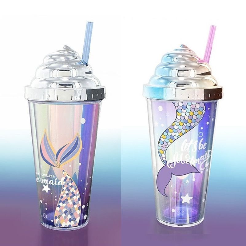 Creative Lovely Mermaid Magic Color Tumbler Double Plastic Pipette Cups ...