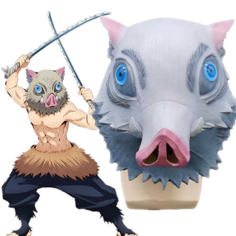 Cheap Anime Demon Slayer Hashibira Inosuke Cosplay Costume Latex Mask ...