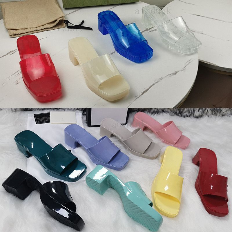 Women Rubber High Heel Slide Sandal Transparent Slippers Platform Thick ...